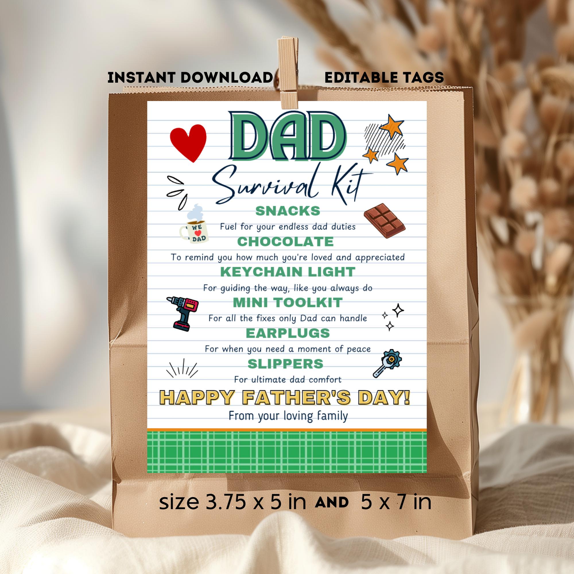 Dad Survival Kit Tag Printable Fathers Day Gift All About My Dad Fun ...