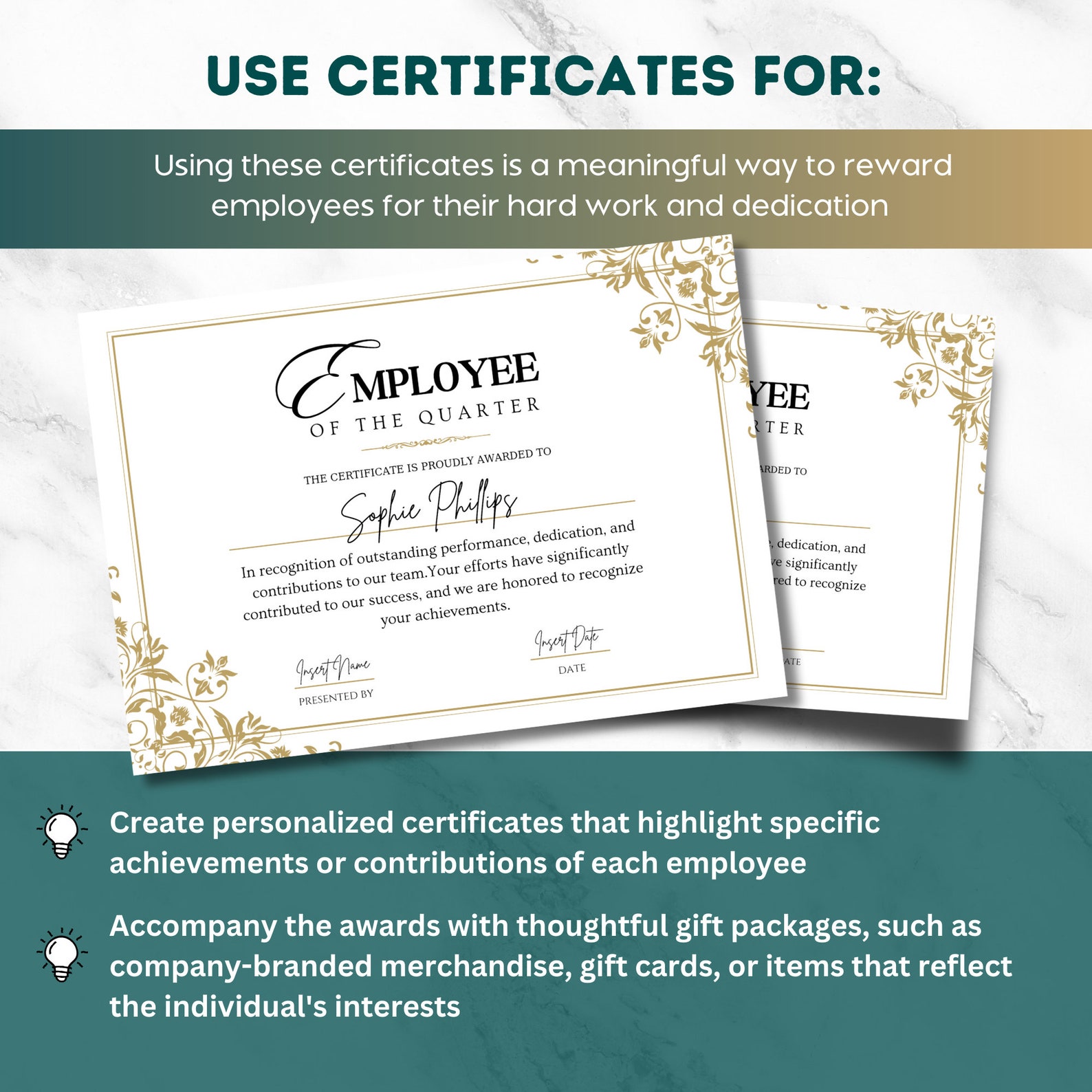 Editable Employee of the Quarter Award Certificate (digital Download ...