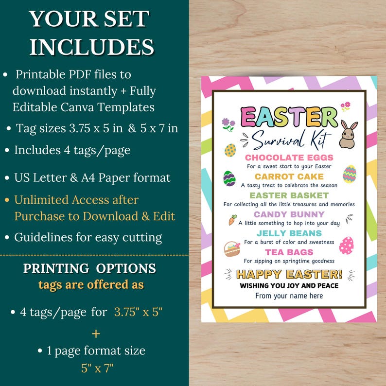 Easter Survival Kit Gift Tag Easter Bunny Bait Printable Easter ...