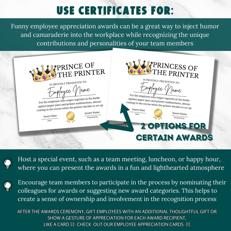 Funny Employee Appreciation Awards - Humorous Recognition Certificates ...