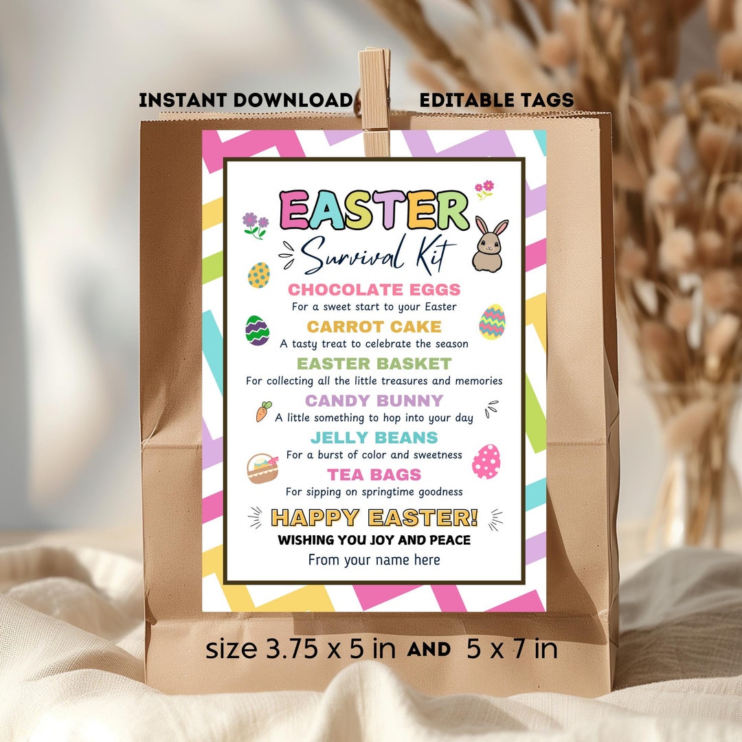 Easter Survival Kit Gift Tag Easter Bunny Bait Printable Easter ...