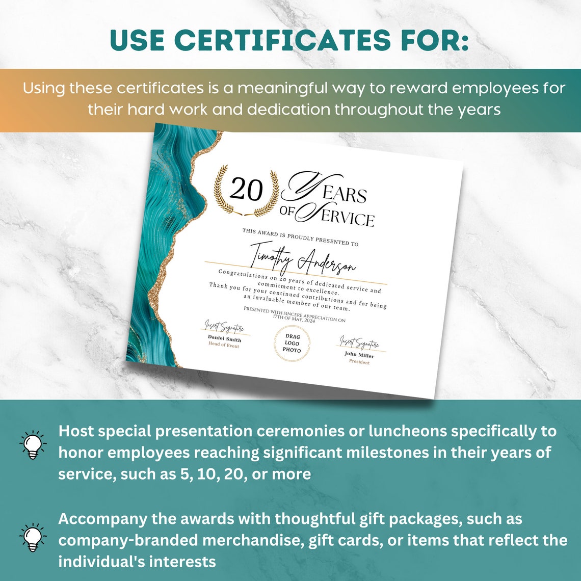 20 Year Service Award Certificate Template: Employee Recognition ...