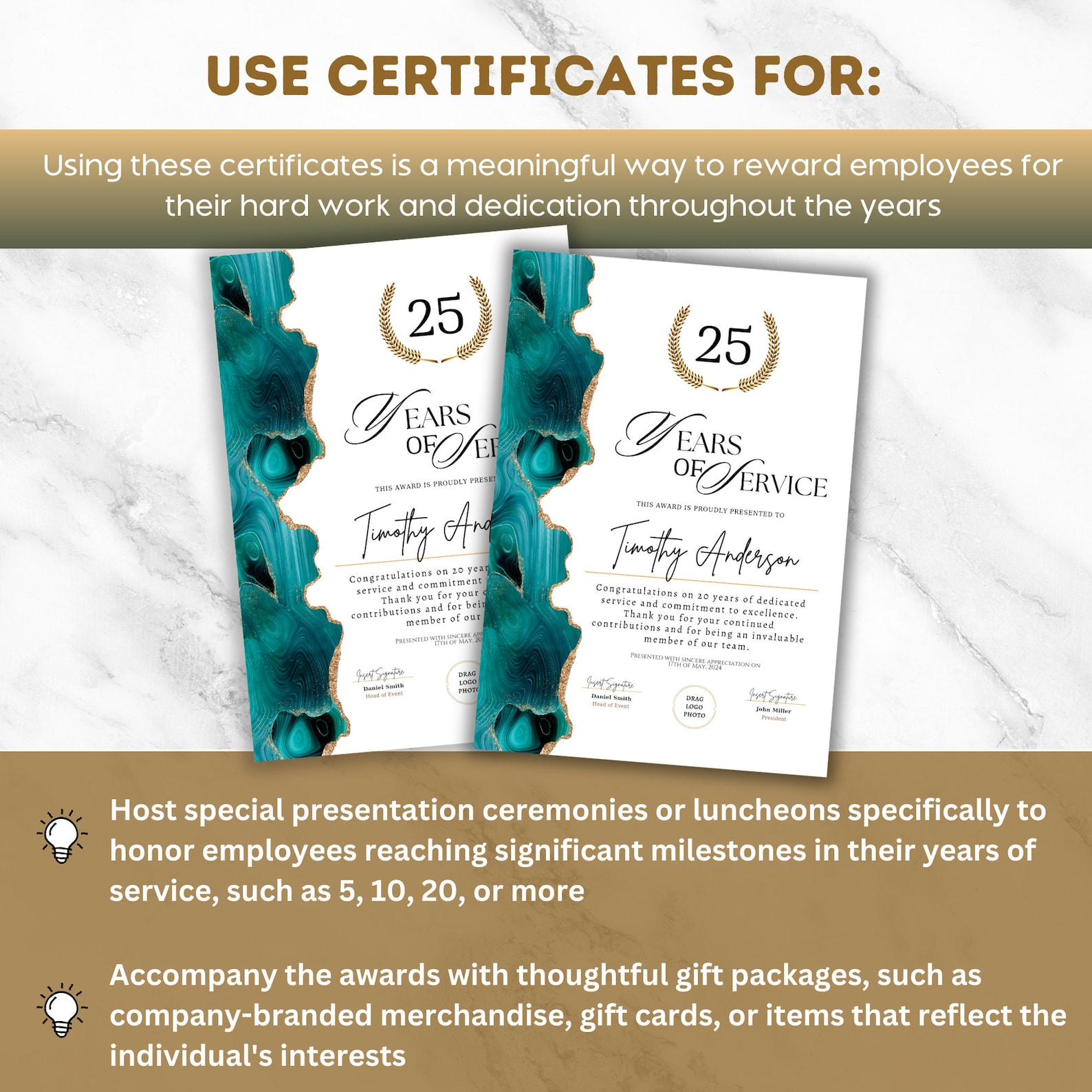 Editable Years of Service Award Certificate Template (digital Download ...