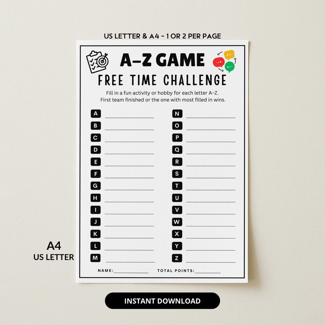 A to Z Game Printable Alphabet Game A-Z Office Game Team Building ...