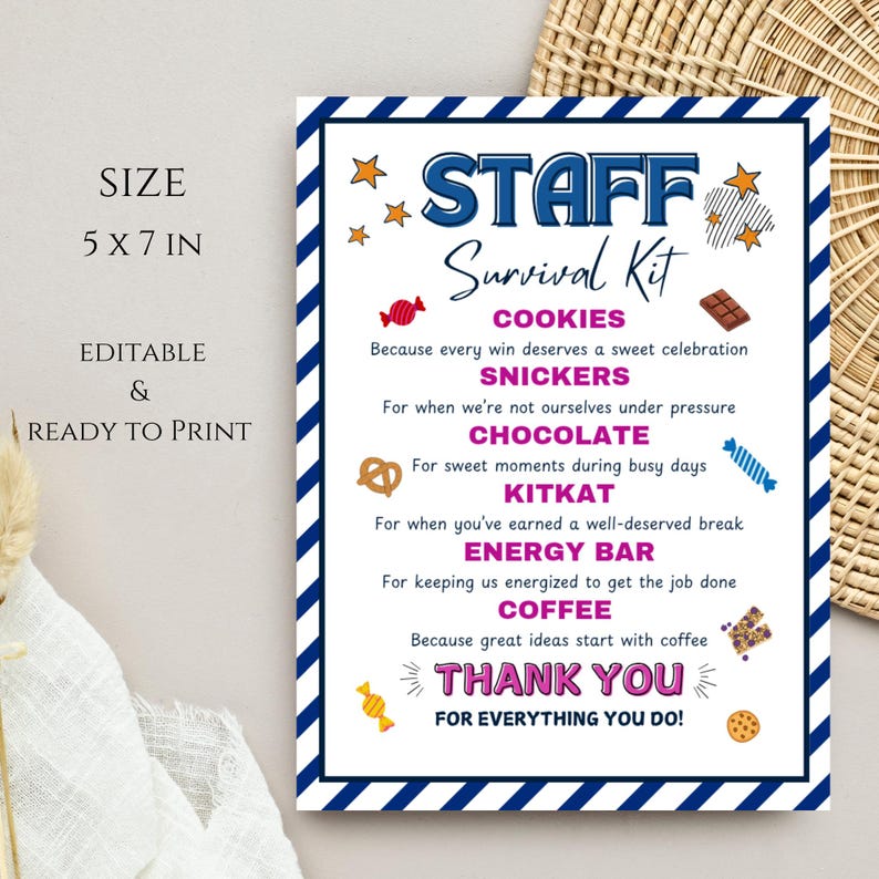 Funny Staff Survival Kit Tag Staff Appreciation Candy Tags Coworker ...