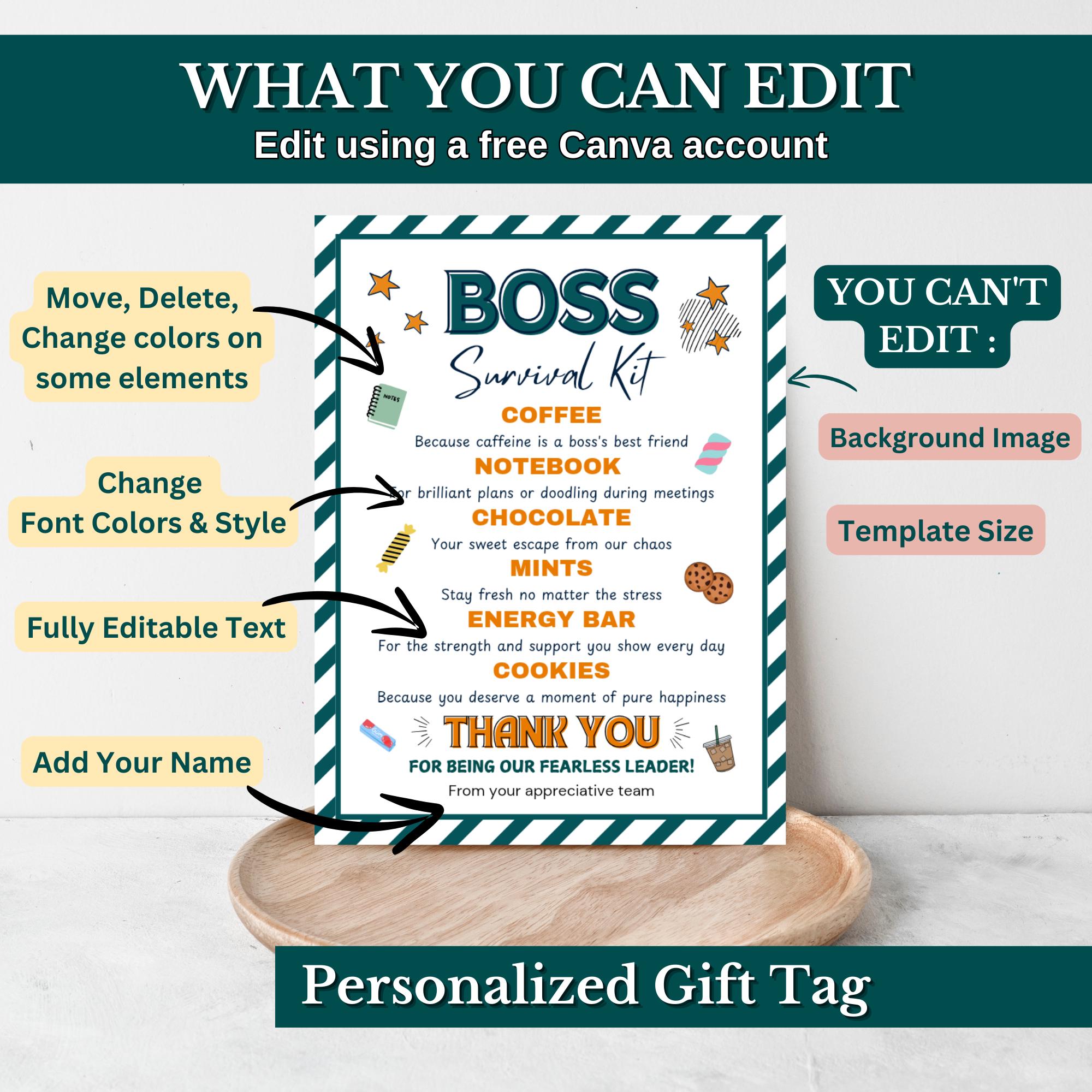 Boss Survival Kit Tag Happy Boss Day Appreciation Boss Gift Funny Treat ...