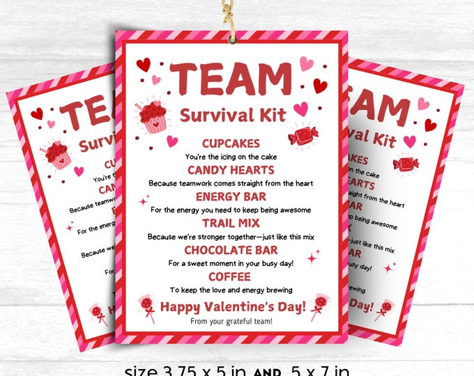 Valentine's Day Team Survival Kit Tag Coworker Valentine Gift Tag Staff ...