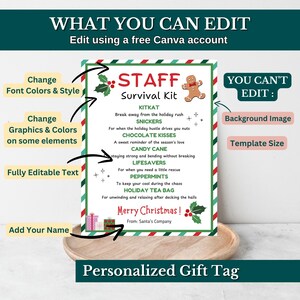 Staff Survival Kit Tag for Christmas Editable in Canva Staff ...