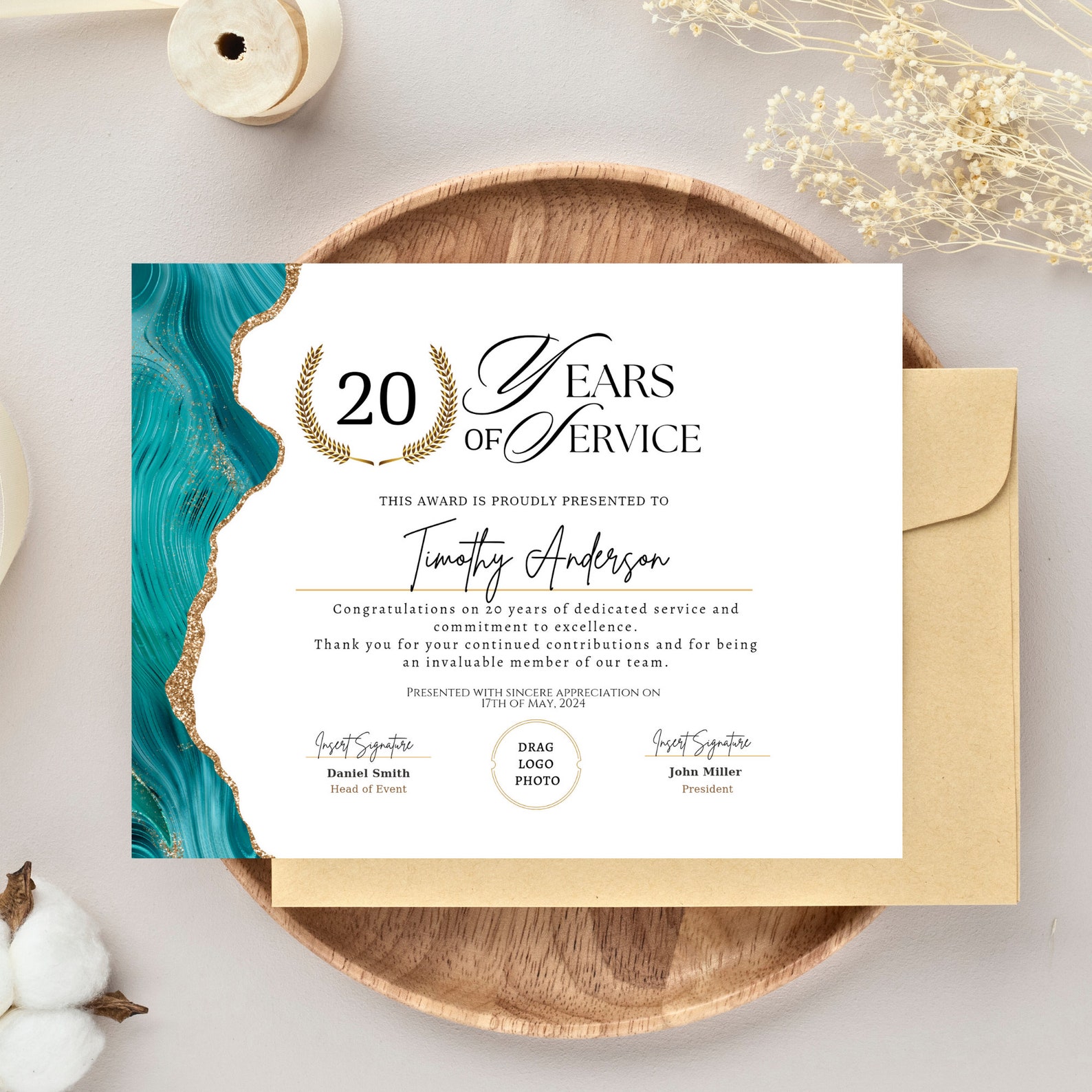 20 Years of Service Award Certificate Template Retirement Award ...