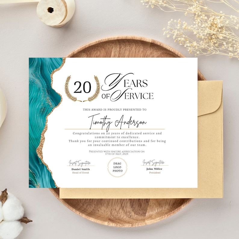 Years of Service Award Certificate Retirement Award Corporate Gift Work ...