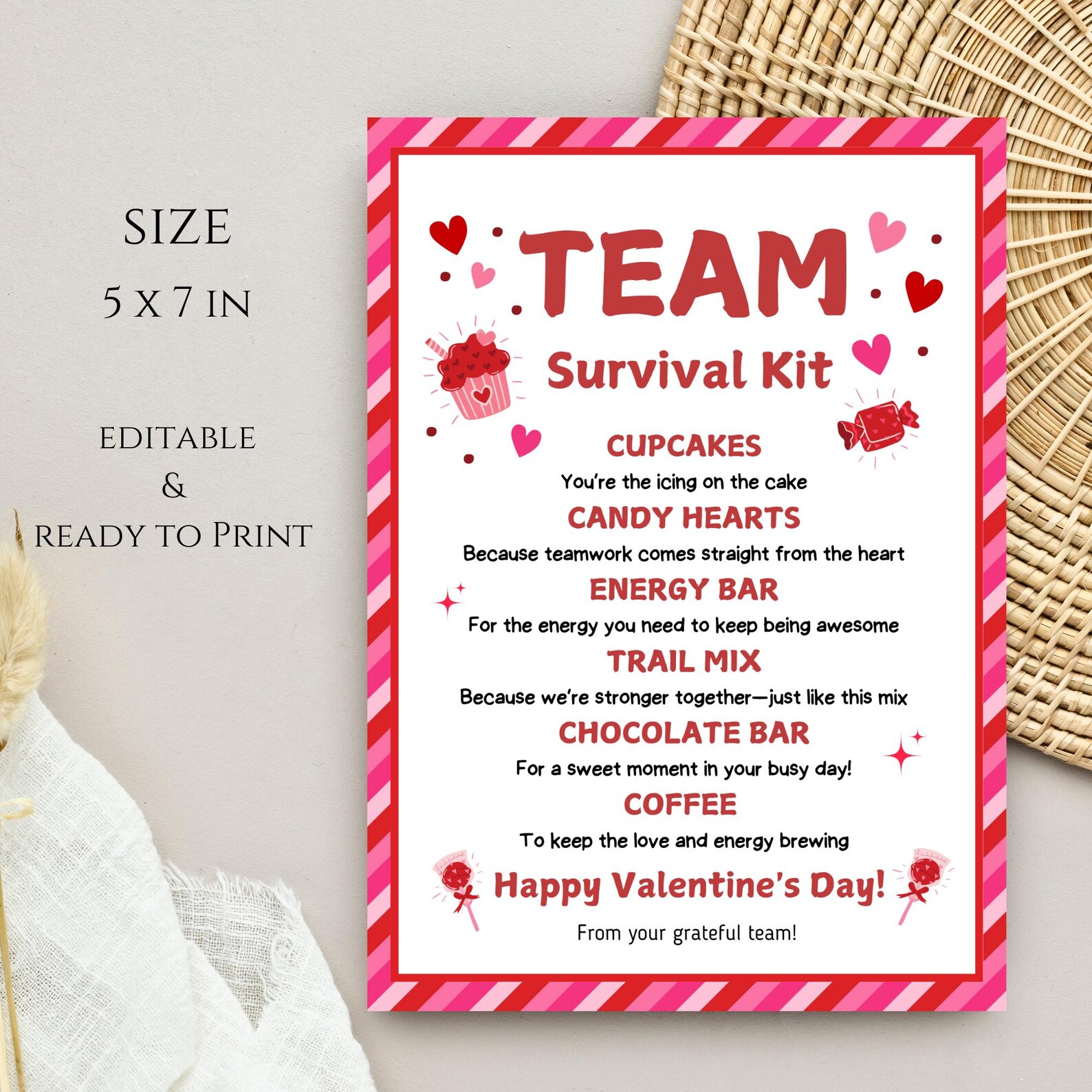 Valentine's Day Team Survival Kit Tag Coworker Valentine Gift Tag Staff ...