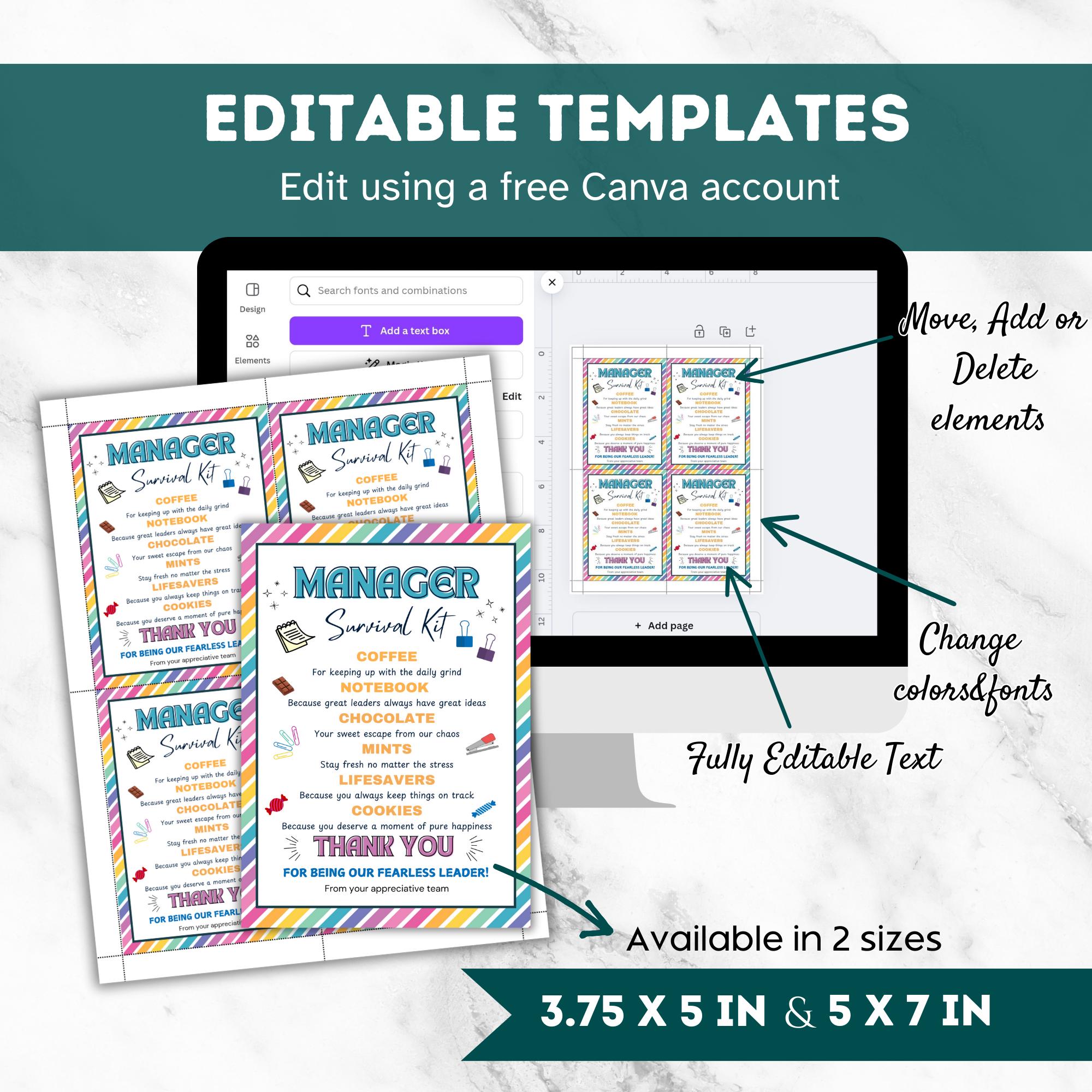 Manager Survival Kit Tag Boss Day Appreciation Gift Work Emergency Kit ...