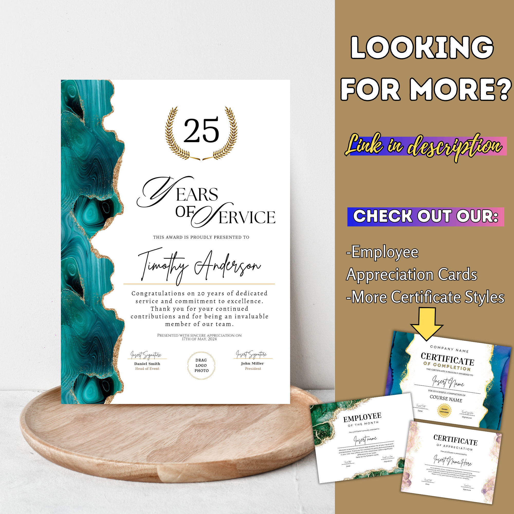 Editable 25 Years of Service Award Certificate Template Staff Awards Ceremony Work Anniversary ...