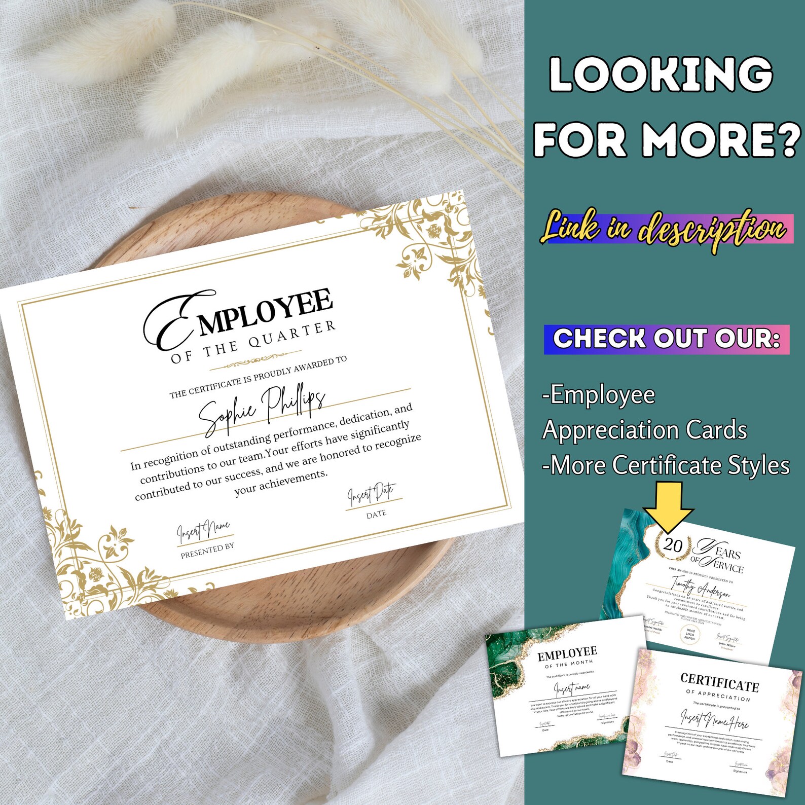 Editable Employee of the Quarter Award Certificate (digital Download ...