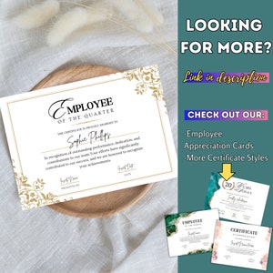 Editable Employee of the Quarter Award Years of Service Certificate of ...