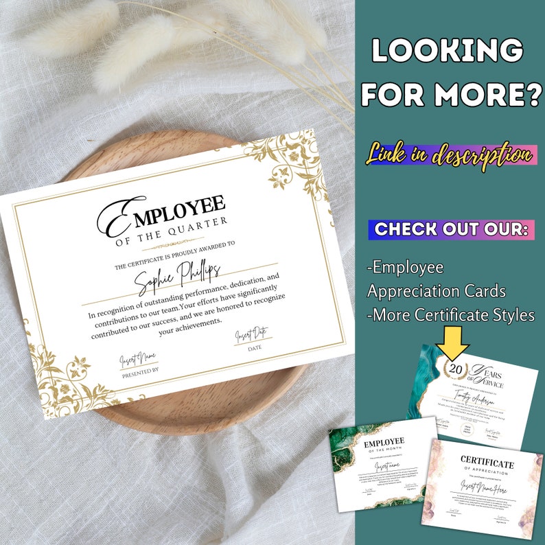 Editable Employee of the Quarter Award Certificate (digital Download ...