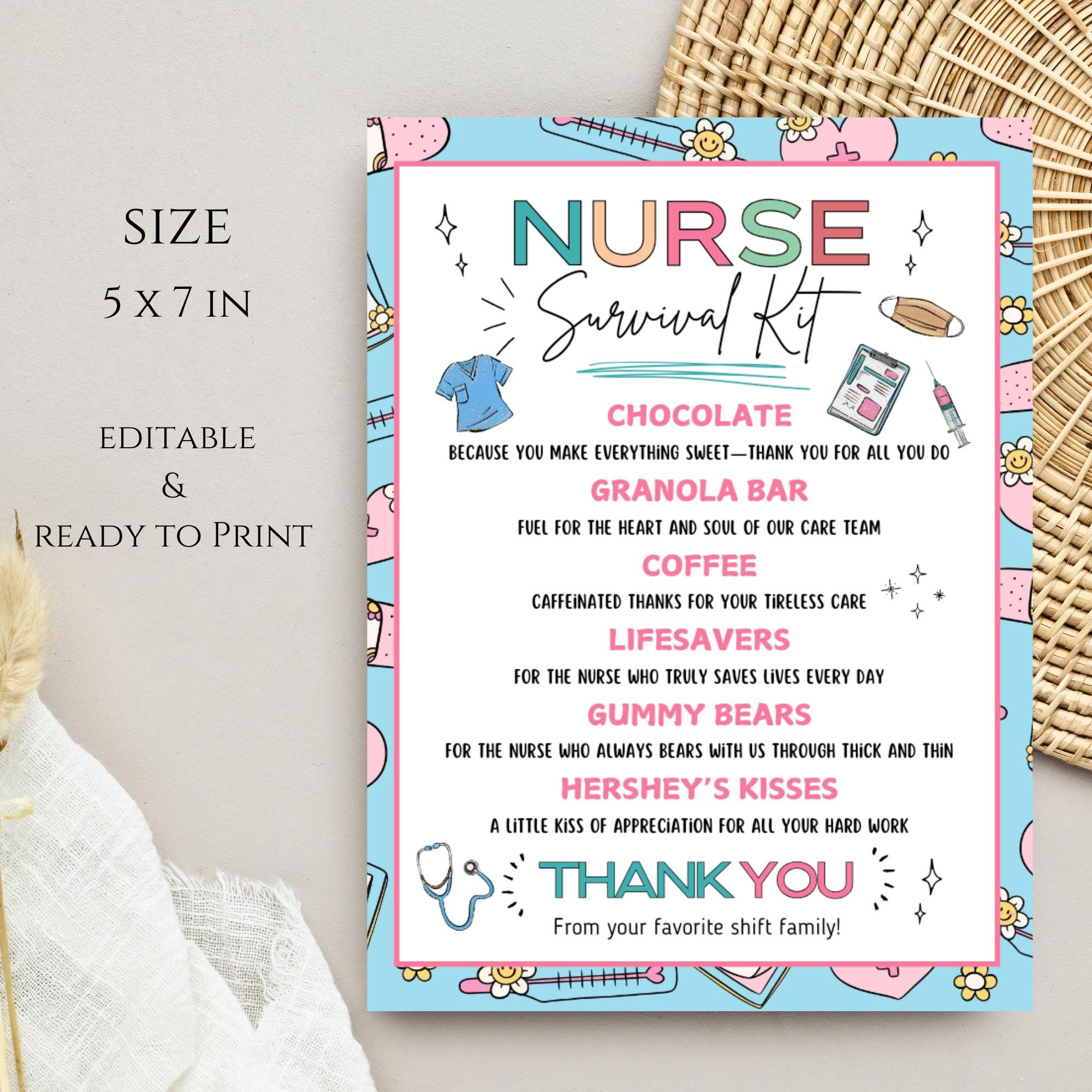 Editable Nurse Survival Kit Tag Happy Nurses Week Candy Gift Tag Nurse ...