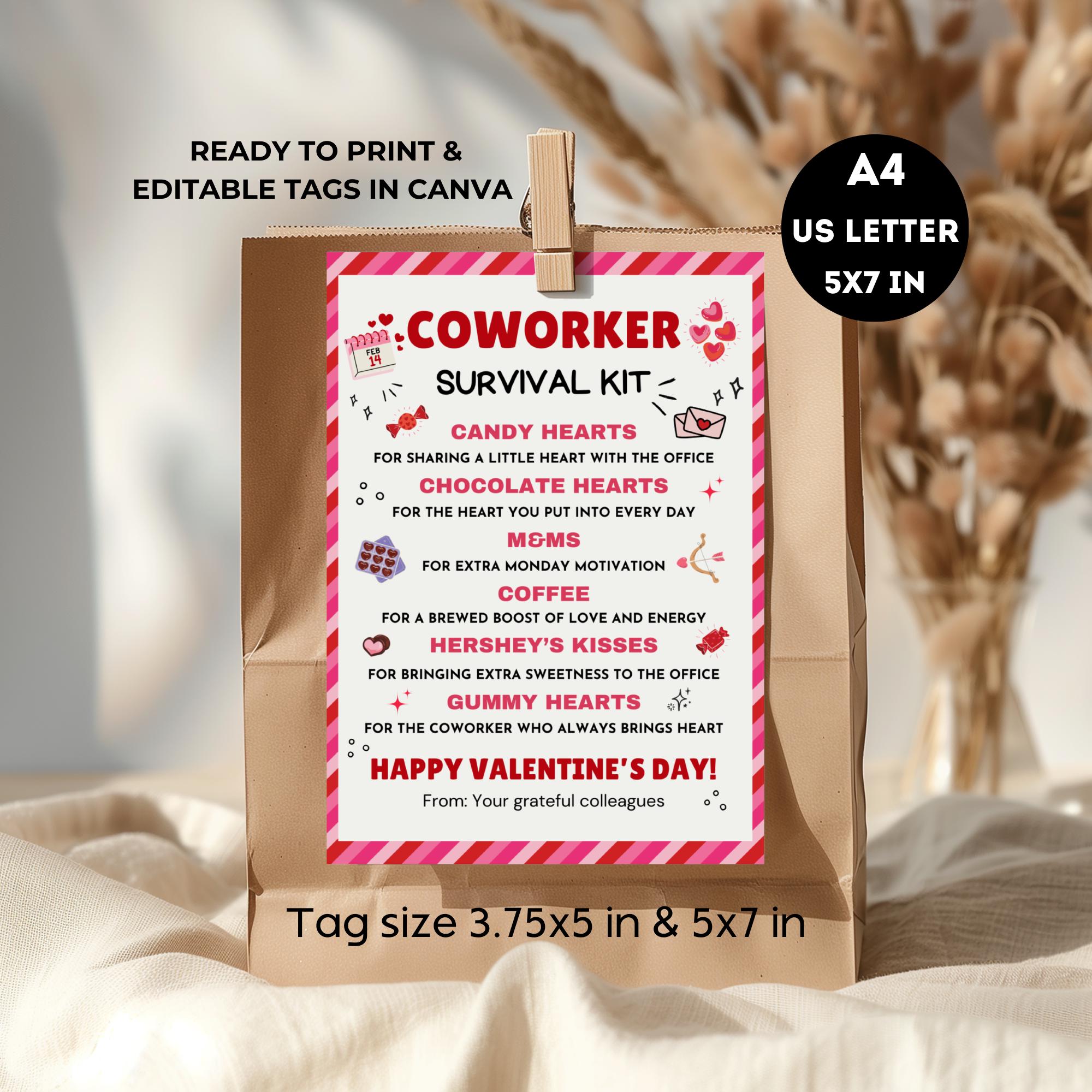 Valentine's Day Coworker Survival Kit Gift Tag Editable Coworker Funny ...