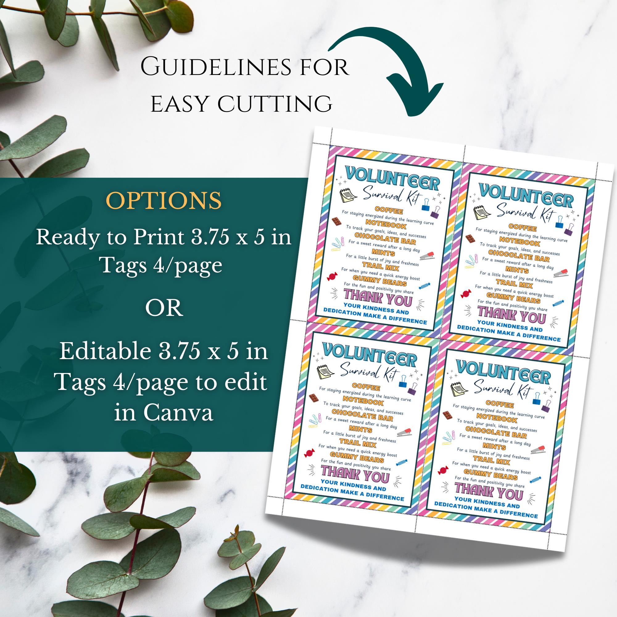 Volunteer Survival Kit Gift Tag Volunteer Appreciation Gift New Job ...