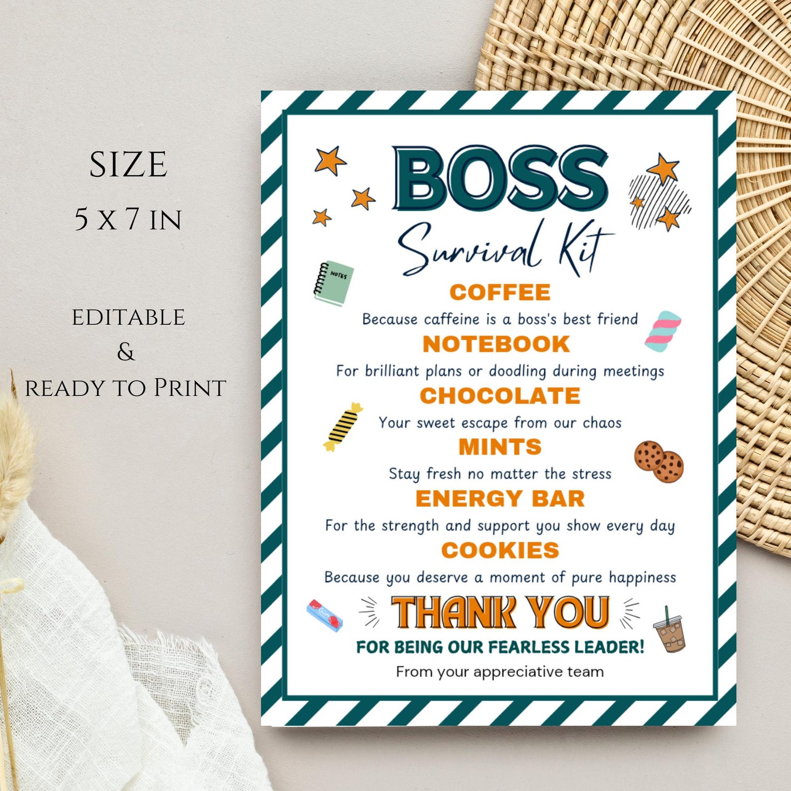 Boss Survival Kit Tag Happy Boss Day Appreciation Boss Gift Funny Treat ...