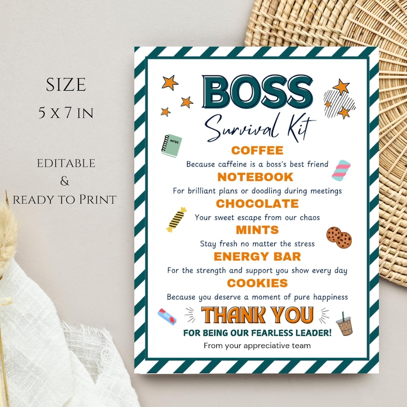 Boss Survival Kit Tag Happy Boss Day Appreciation Boss Gift Funny Treat ...