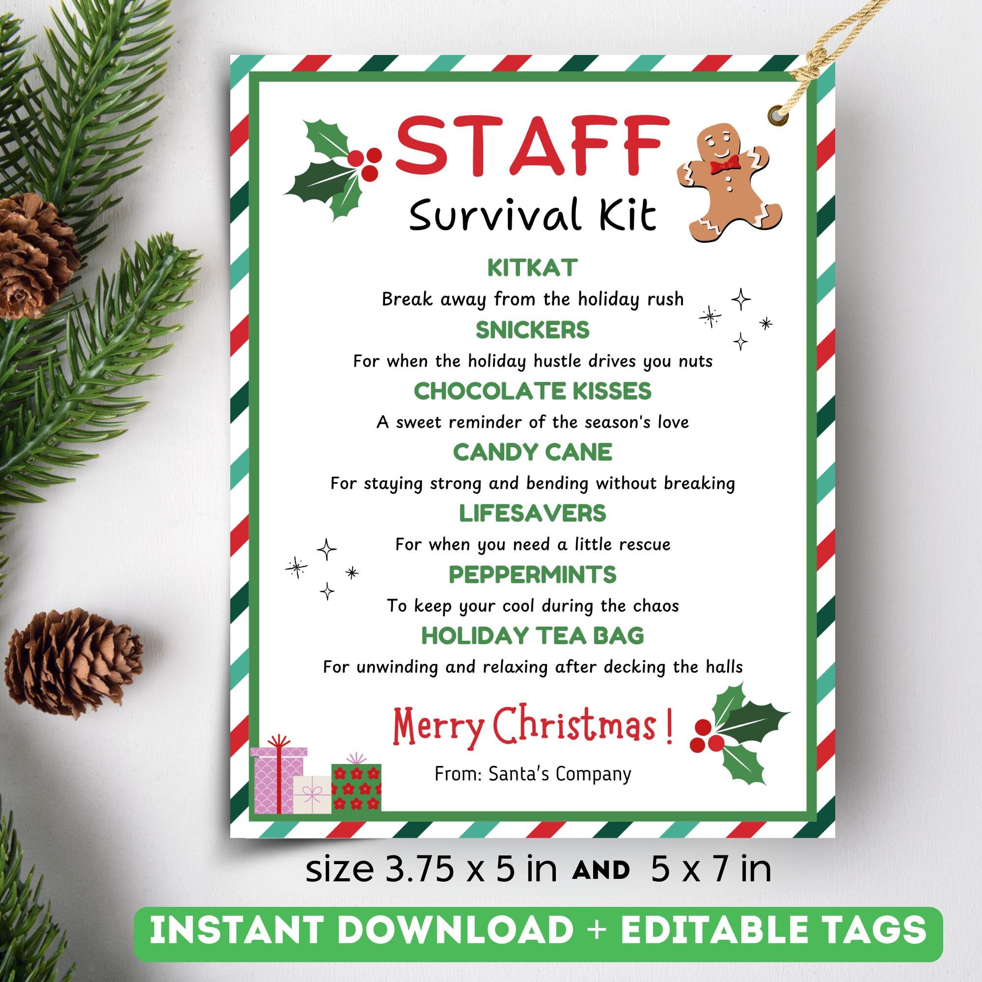 Staff Survival Kit Tag for Christmas Editable in Canva Staff ...