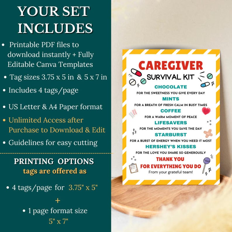 Caregiver Survival Kit Tag Home Health Caregiver Appreciation Day Gift ...