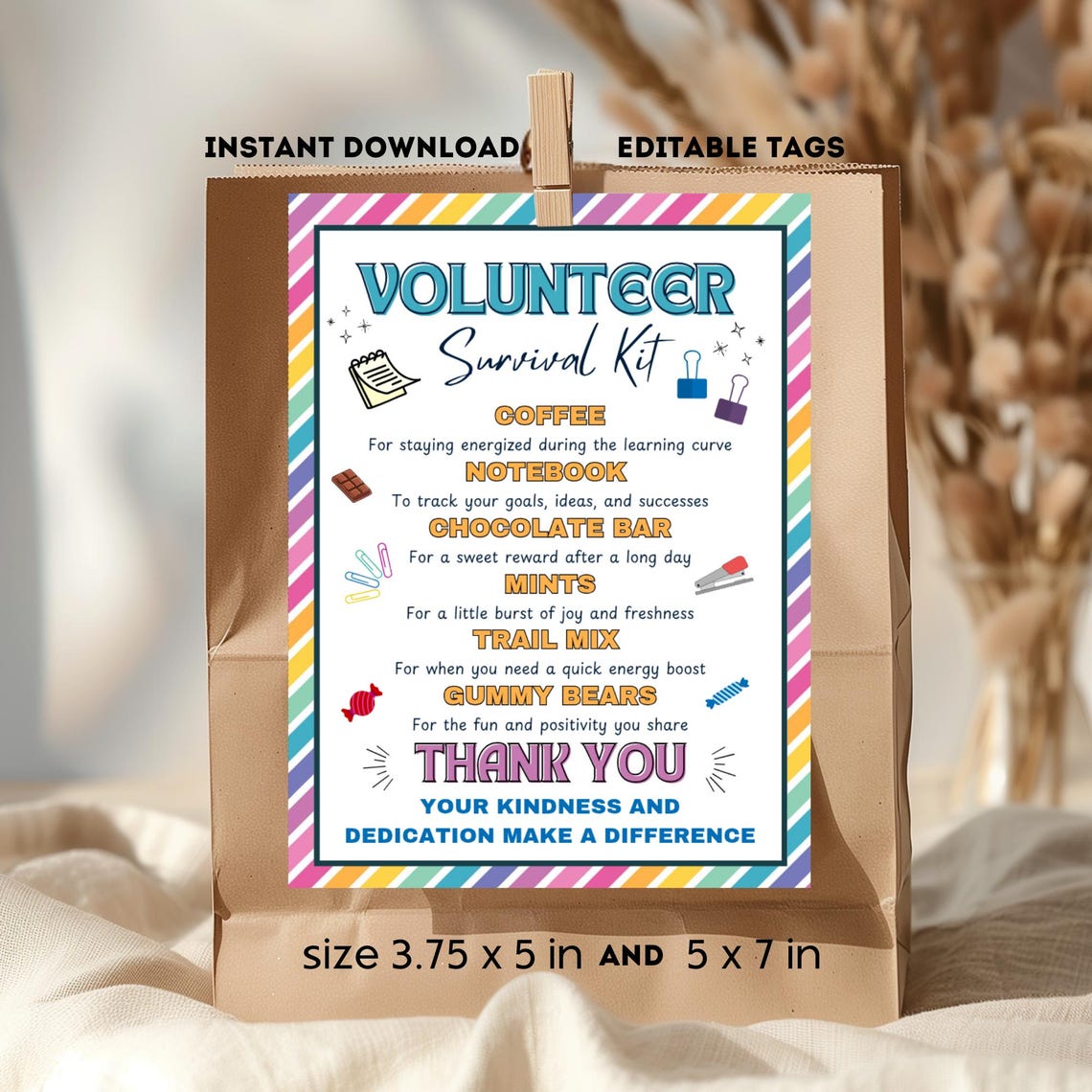 Volunteer Survival Kit Gift Tag Volunteer Appreciation Gift New Job ...