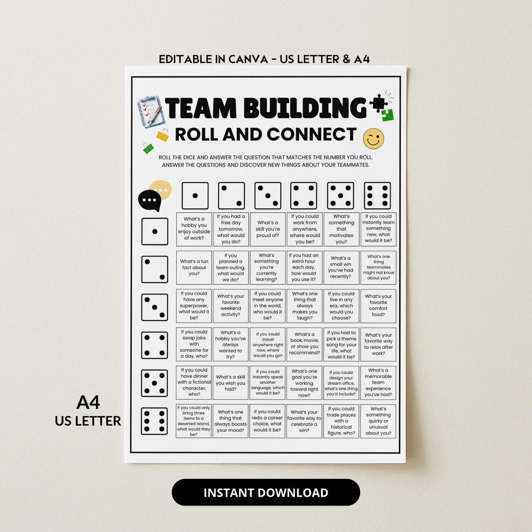 Editable Team Building Roll and Share Game Fun Office Talk Dice Game ...