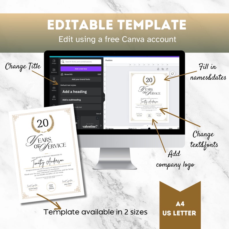 Years of Service Award Certificate Template: Corporate Employee ...