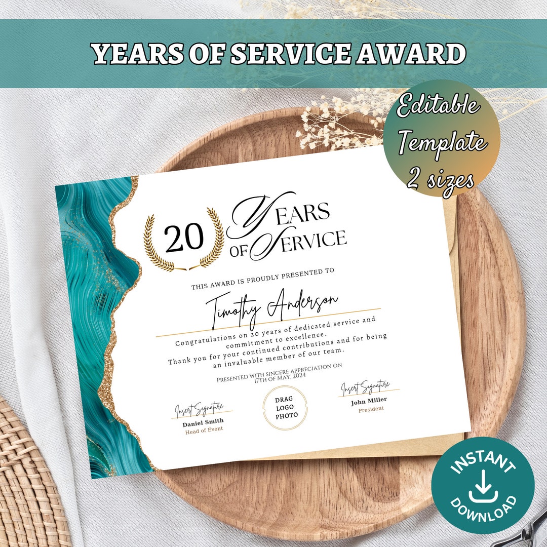 Years of Service Award Certificate Retirement Award Corporate Gift Work ...