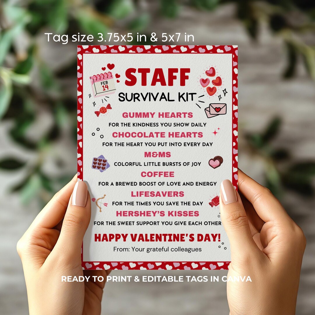 Editable Valentine Staff Survival Kit Tag Printable Funny Valentine ...