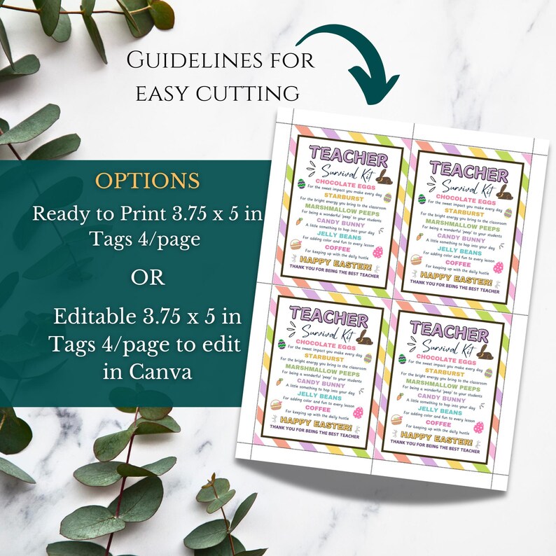 Teacher Easter Survival Kit Gift Tag Happy Easter Printable Teacher ...