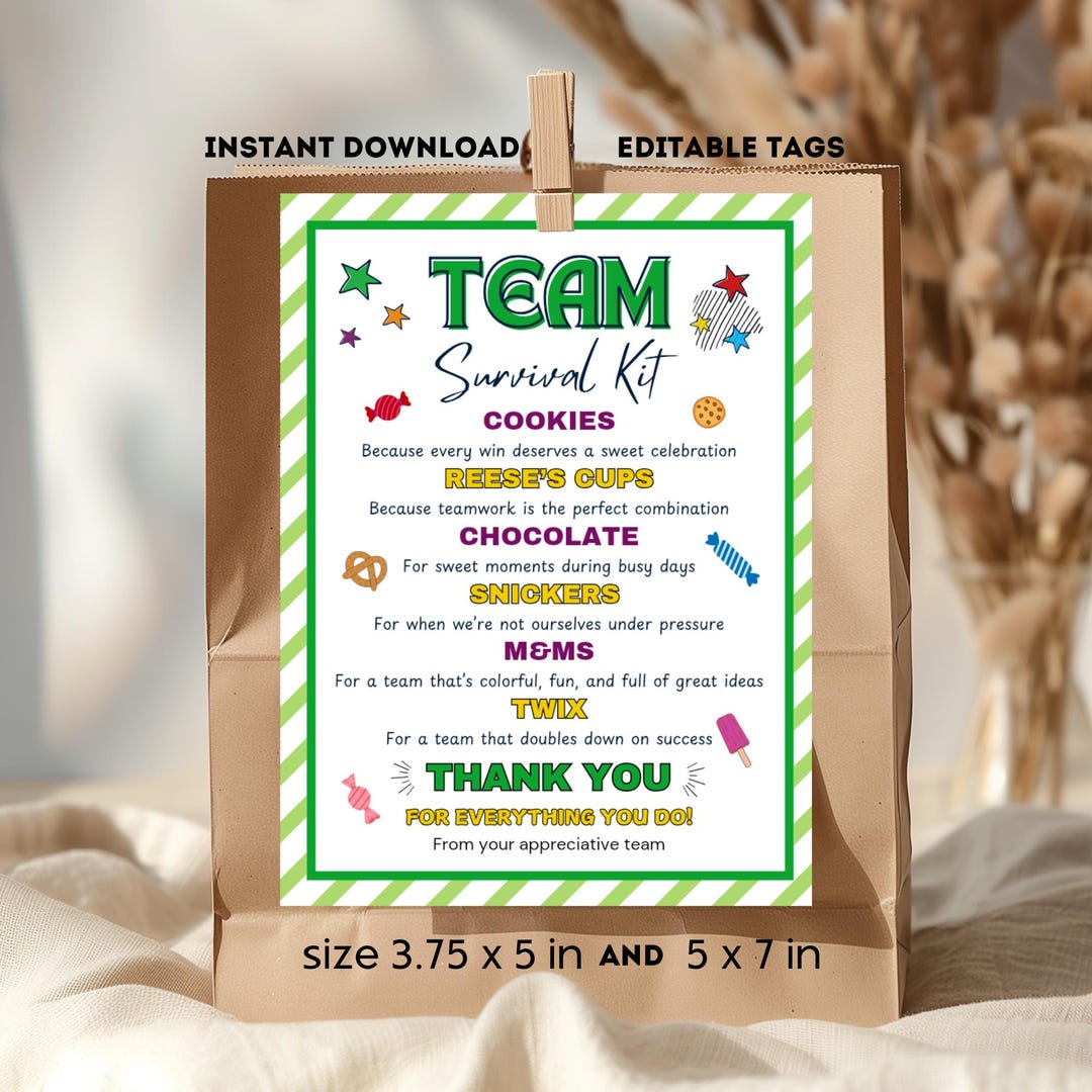Team Survival Kit Tags Editable Staff Welcome Employee Appreciation Day ...