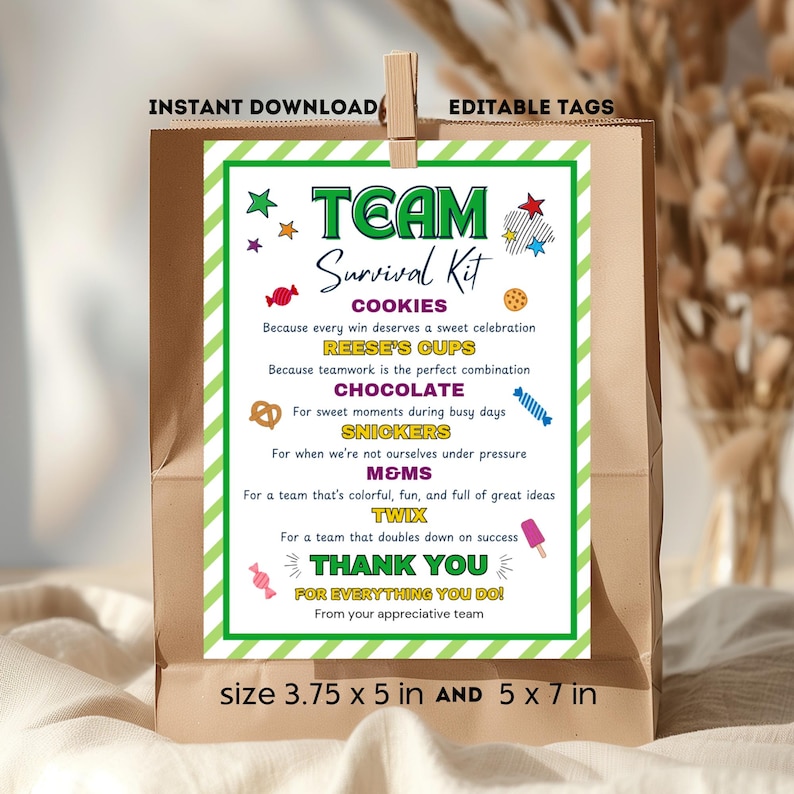 Editable Team Survival Kit Tag Office Gift Team Building Kit Funny Gift ...