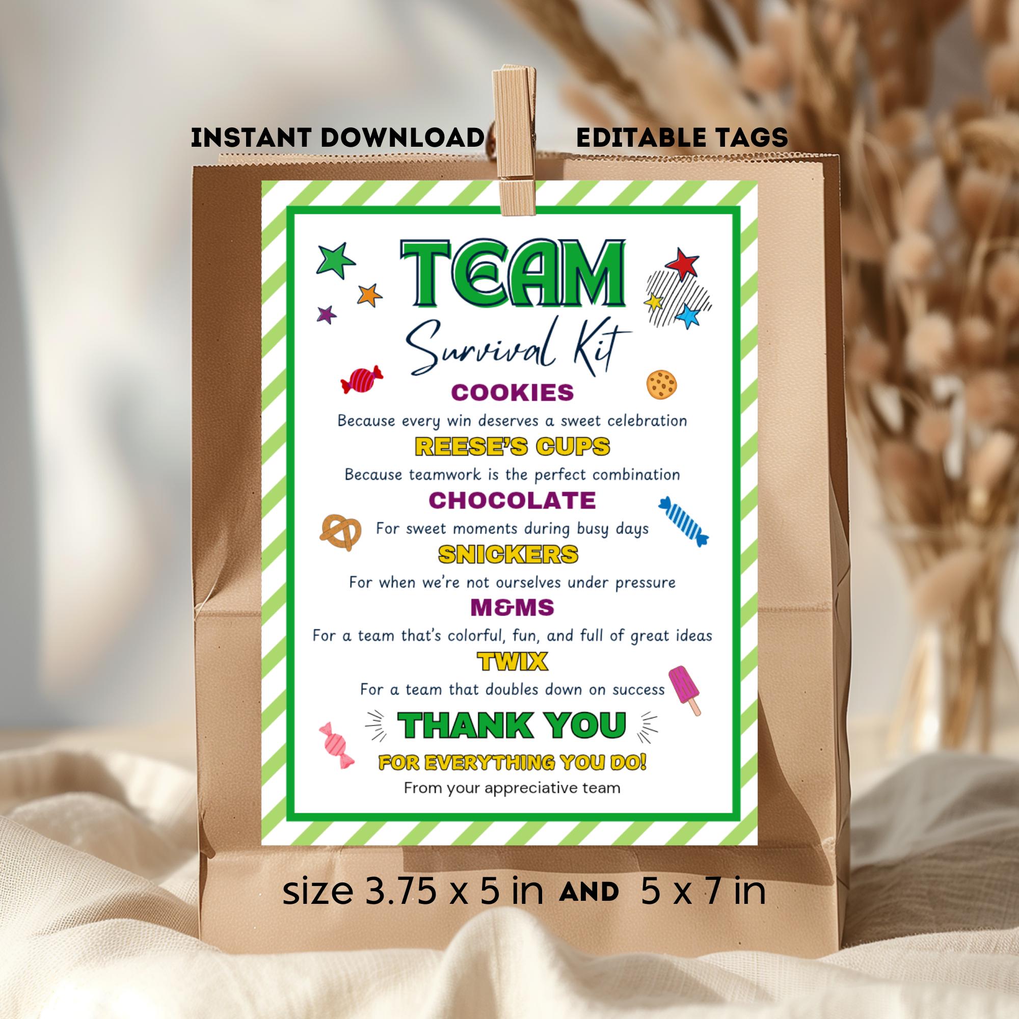 Team Survival Kit Tags Editable Staff Welcome Employee Appreciation Day ...