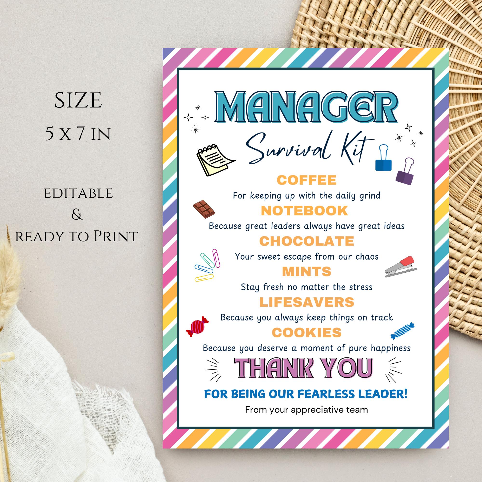 Manager Survival Kit Tag Boss Day Appreciation Gift Work Emergency Kit ...