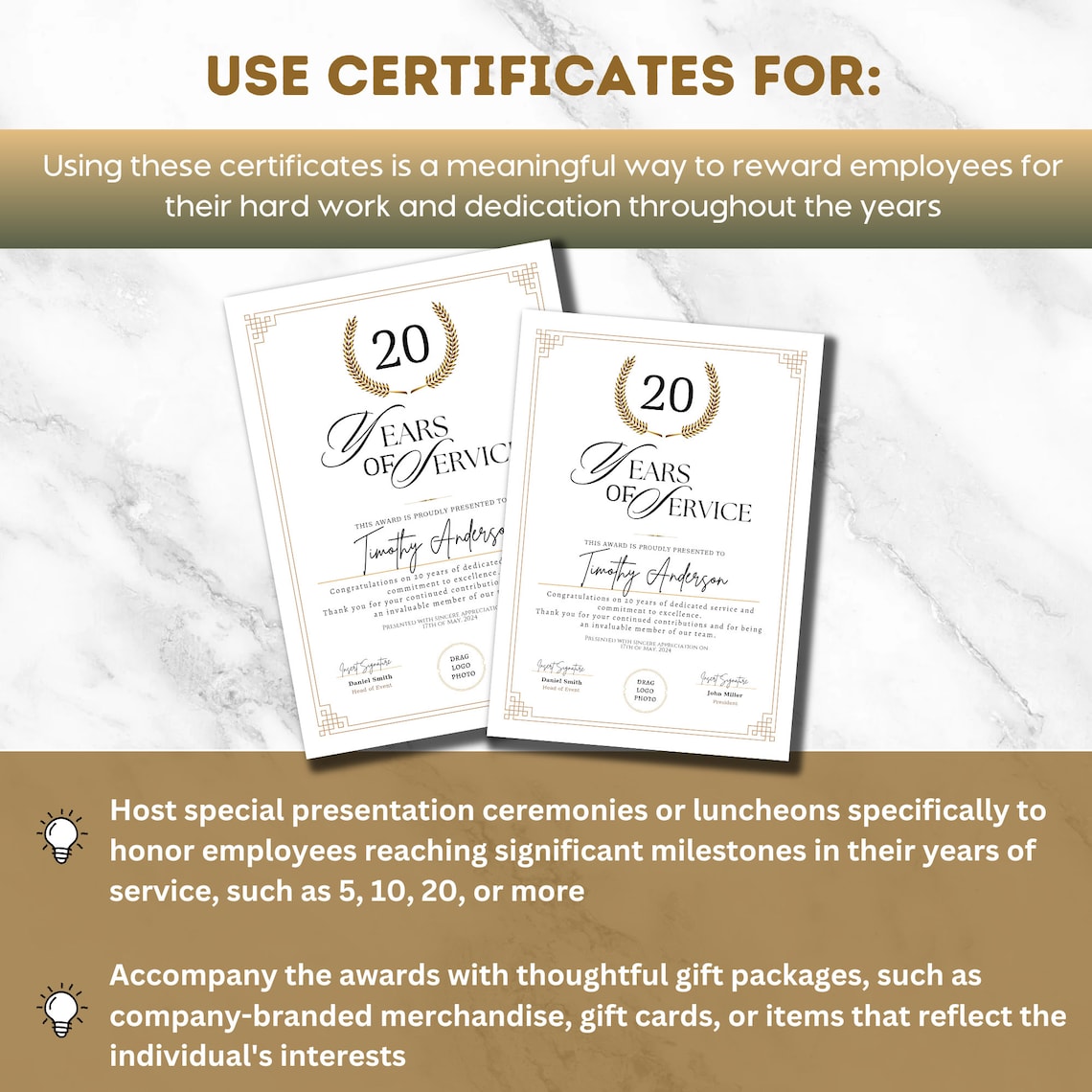 Years of Service Award Certificate Template: Corporate Employee Appreciation (digital Download ...