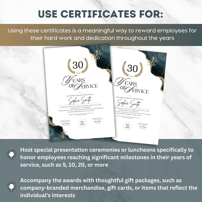 Years of Service Award Certificate Template: Editable Employee Gift ...