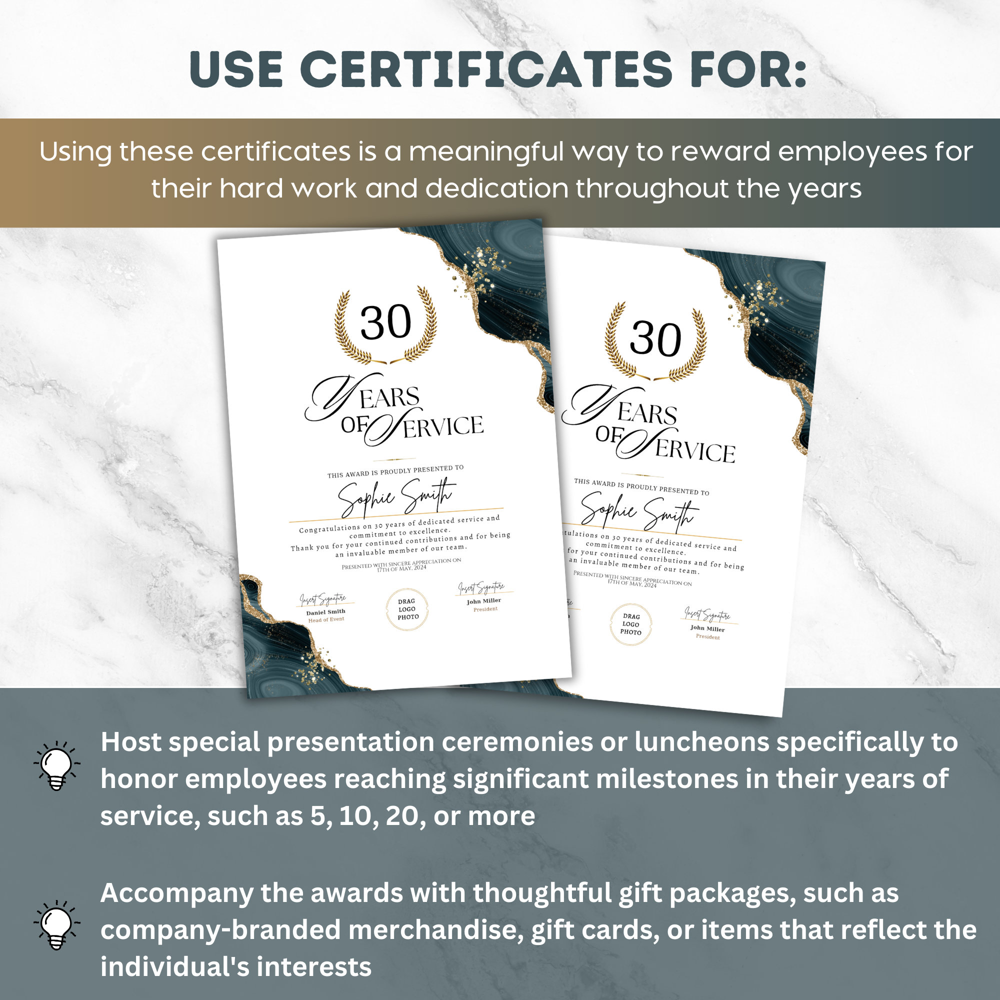 30 Years of Service Certificate Award Template Editable Diploma Employee Awards Work Anniversary ...