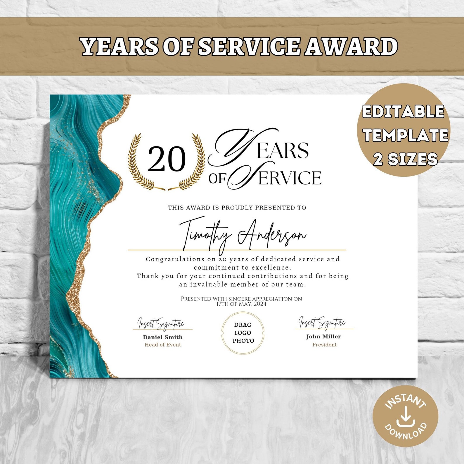 20 Years of Service Award Certificate Template Retirement Award ...