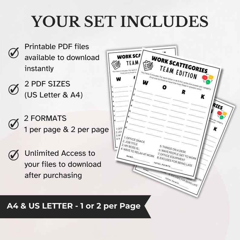 Work Scattergories Printable Office Party Game Team Building Game for ...