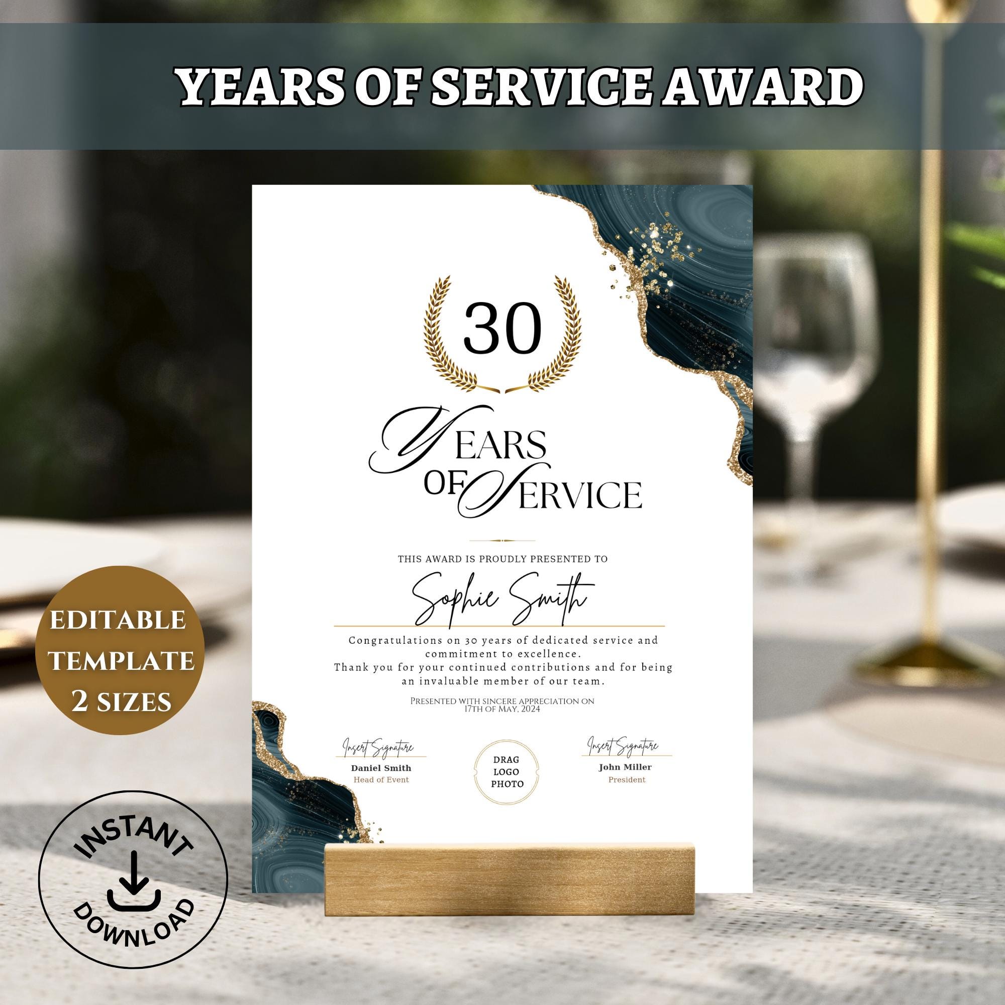 30 Years of Service Certificate Award Template Editable Diploma ...