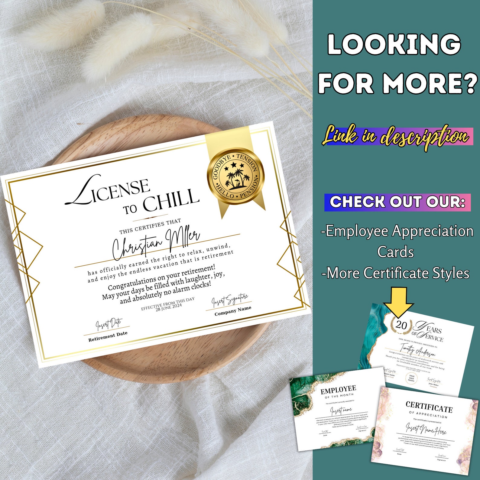 License to Chill Funny Retirement Certificate Editable Award Teacher ...