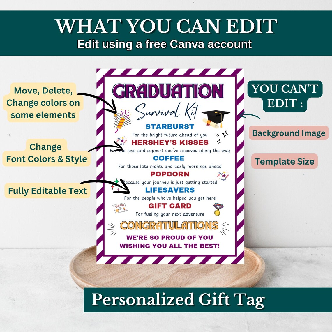 Graduation Survival Kit Printable Tag Graduation Gift Box Card College ...