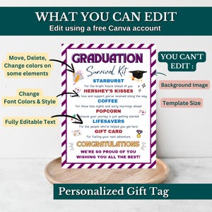 Graduation Survival Kit Printable Tag Graduation Gift Box Card College ...