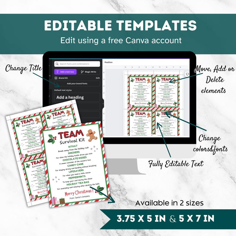 Editable Christmas Team Appreciation Survival Kit Work Employee ...