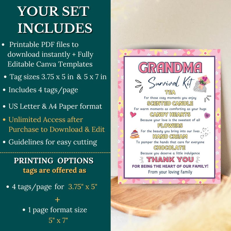 Grandma Survival Kit Gift Tag: DIY Mother's Day Card (digital Download ...