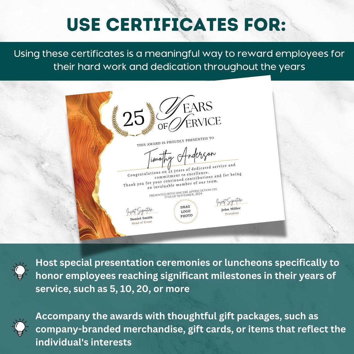 25 Years of Service Award Certificate for Employee Recognition Editable ...