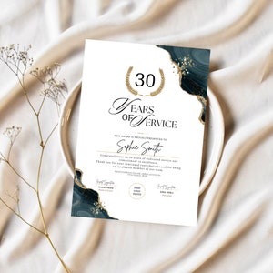 30 Years of Service Certificate Award Template Editable Diploma ...